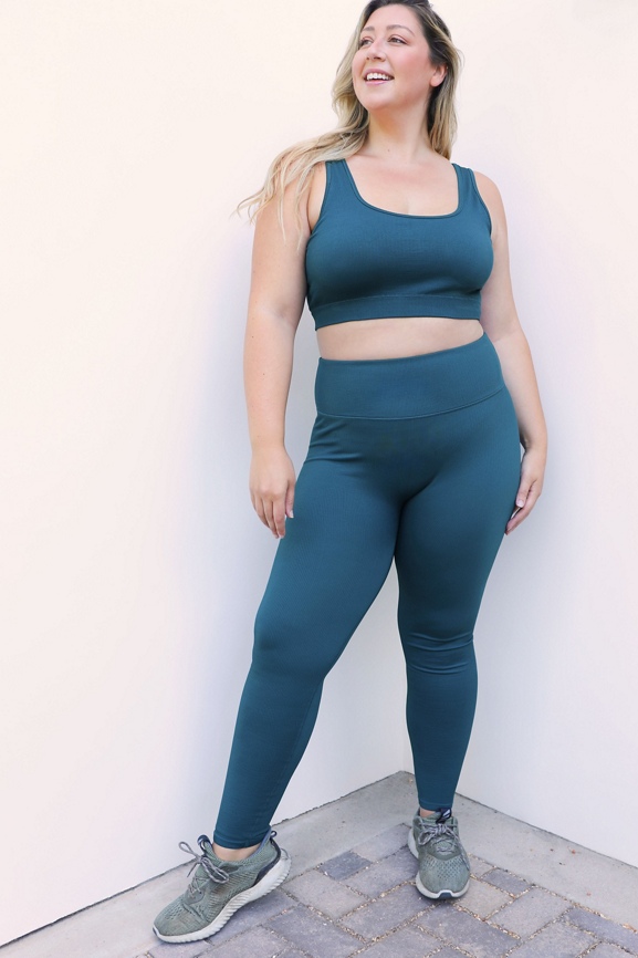 High-Waisted Seamless Lace-Up Legging in Blue | Fabletics